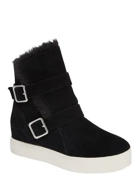 J/SLIDES NYC Wells Faux Fur Trim High Top Sneakers - Black Suede