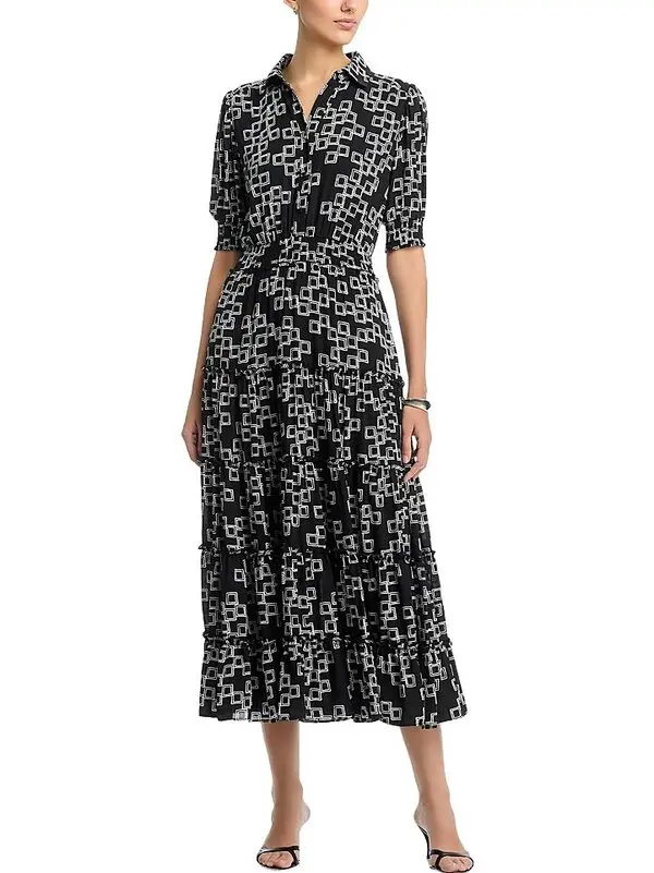 T Tahari Elbow Sleeve Midi Dress - Black/ White