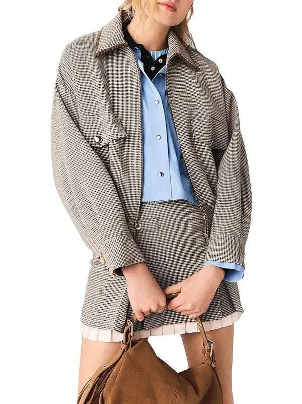 Maje Checked Bomber Jacket - Brown Checks