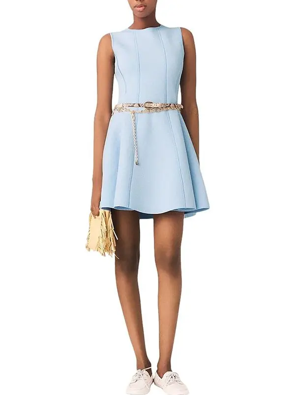 Maje Skater Dress With Embellished Bows - Blue Sky