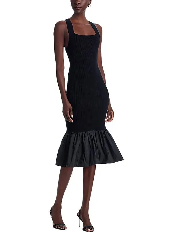 PATOU Long Mixed Media Faille Knit Dress - Black