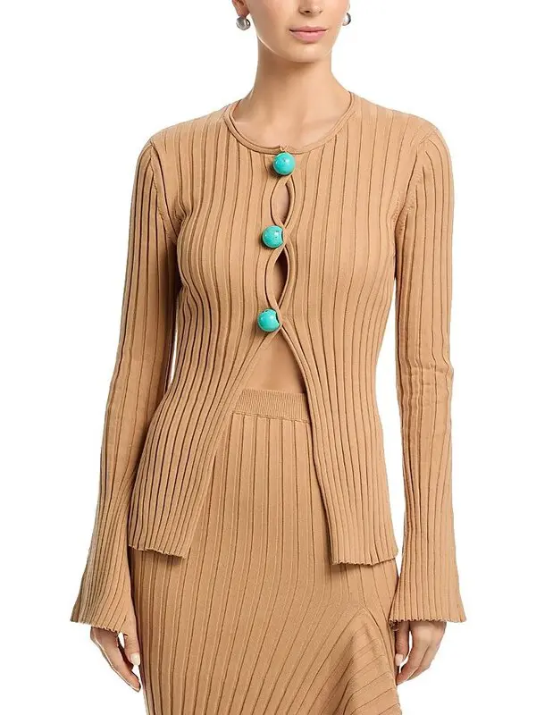 Stella McCartney Ribbed Cotton Cardigan - Caramel