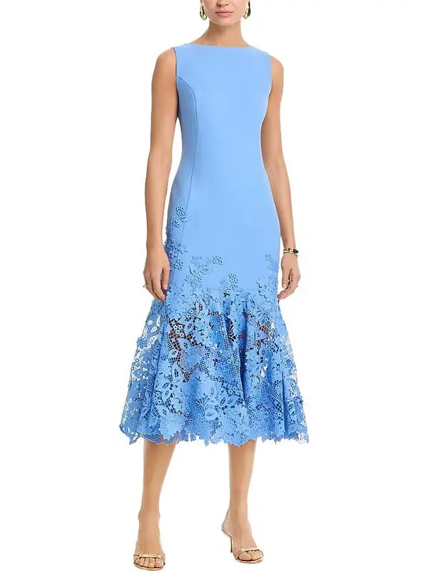 Oscar De La Renta Sleeveless Guipure Day Dress - Hydrangea