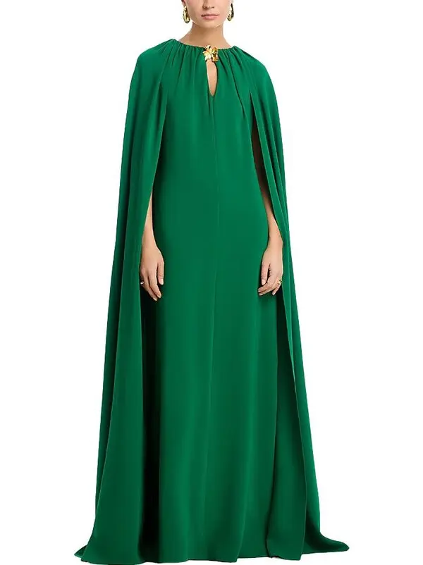 Oscar De La Renta Draped Sleeved Caftan With Brooch - Malachite