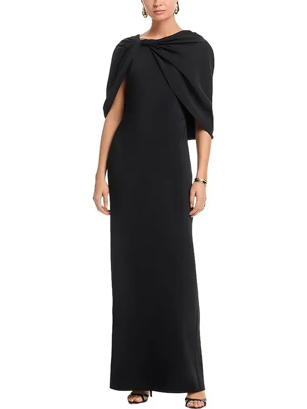 Oscar De La Renta Draped Sleeve Cady Column Gown - Black