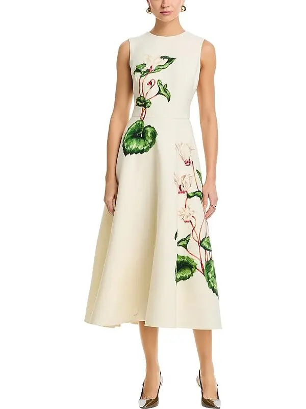 Oscar De La Renta Sleeveless Chine Cyclamen Day Dress - White/ivory