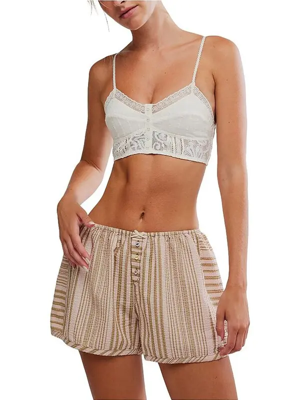 Free People Striped Boxer Shorts - Sage Combo