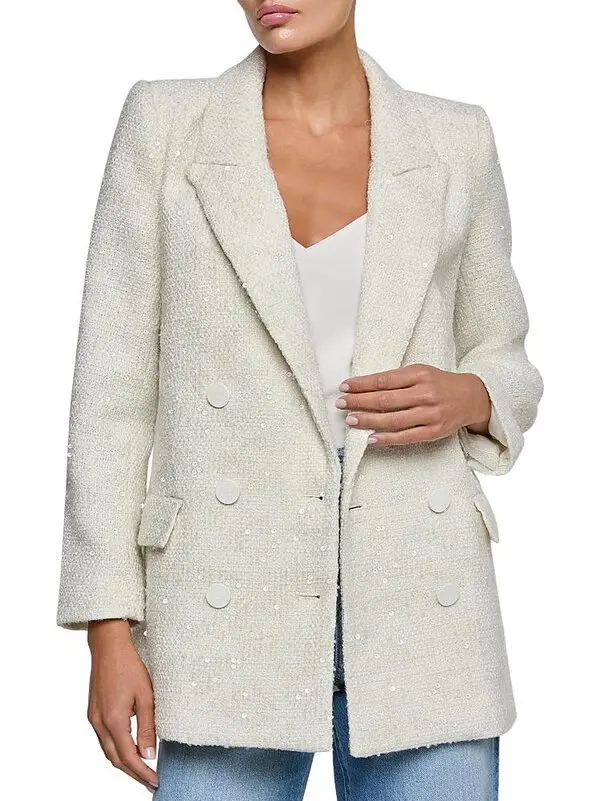 L'Agence Cambrie Oversized Blazer - White Tweed/clear Sequin