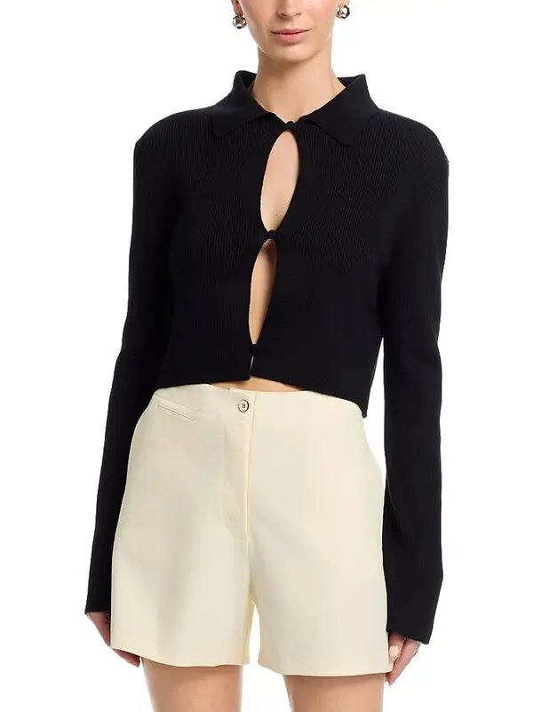 JIL SANDER Cropped Polo Cardigan - Black
