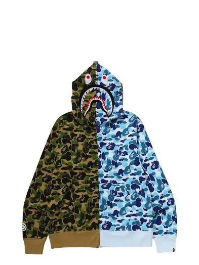 A BATHING APE Abc Camo Separate Shark Full Zip Hoodie - Grey/black