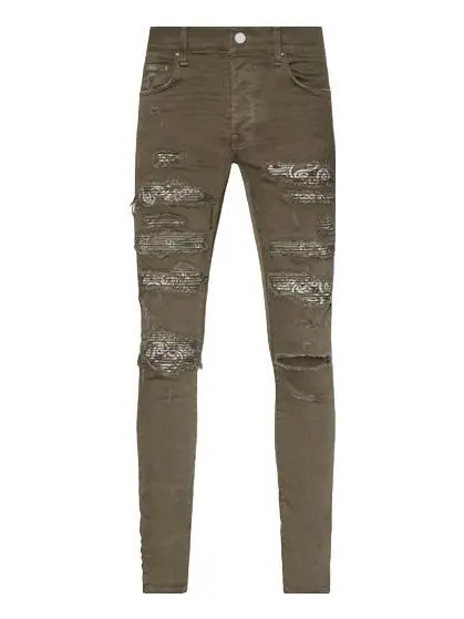 Amiri Distressed Bandana Thrasher Skinny Jeans - Olive