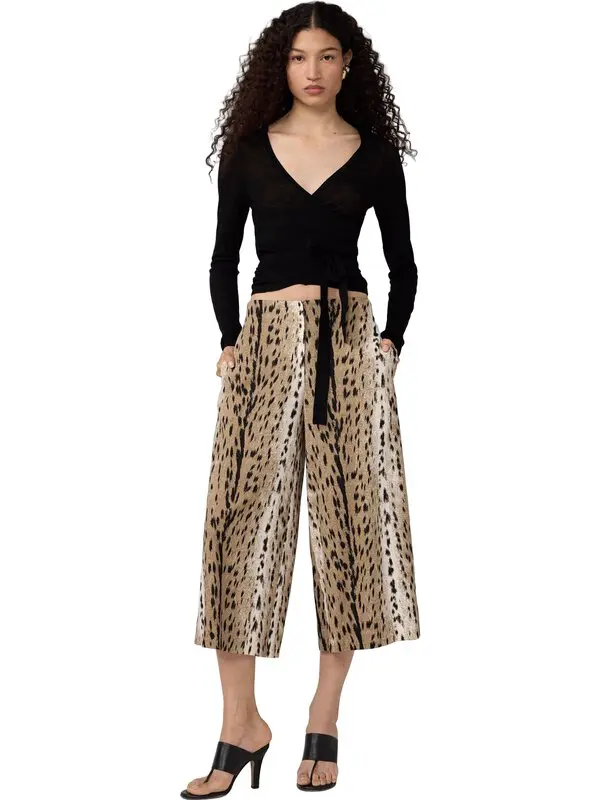 Diane Von Furstenberg Alexia Calf Length Pant - Leopard Fawn Neutral