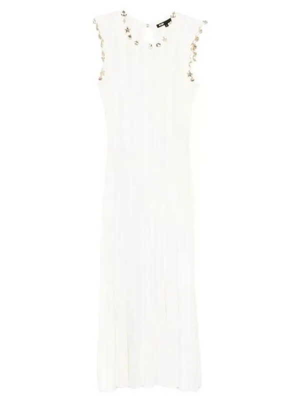Maje Embellished Knitted Midi Dress - White