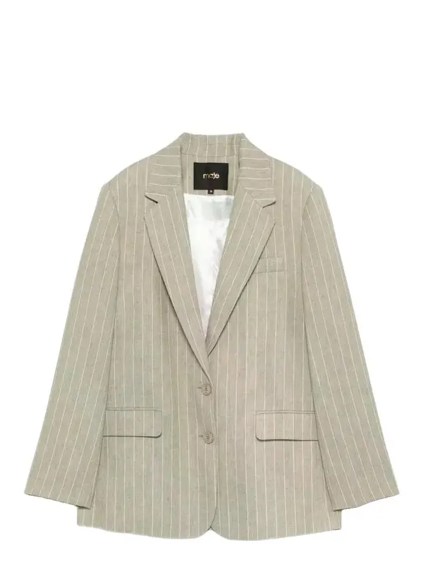 Maje Pinstripe Linen Cotton Blend Blazer - Neutrals
