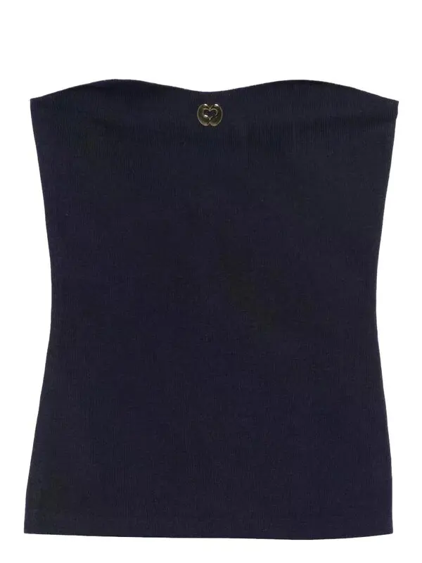 Maje Rib Knit Bandeau Top With Logo Plaque - Blue