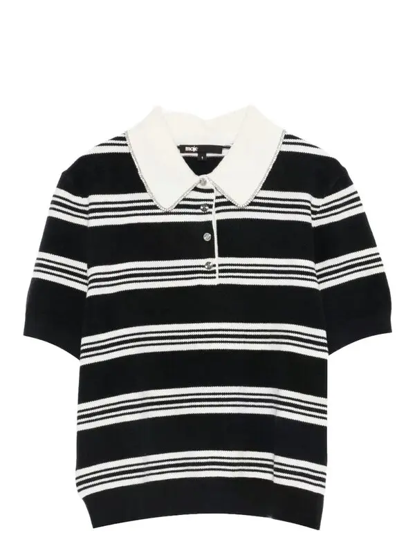Maje Striped Polo With Rhinestone Collar - Blue