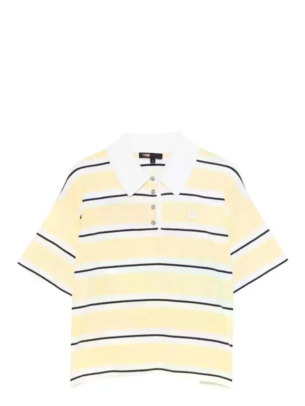 Maje Cropped Striped Polo Shirt With Jewel Buttons - Yellow
