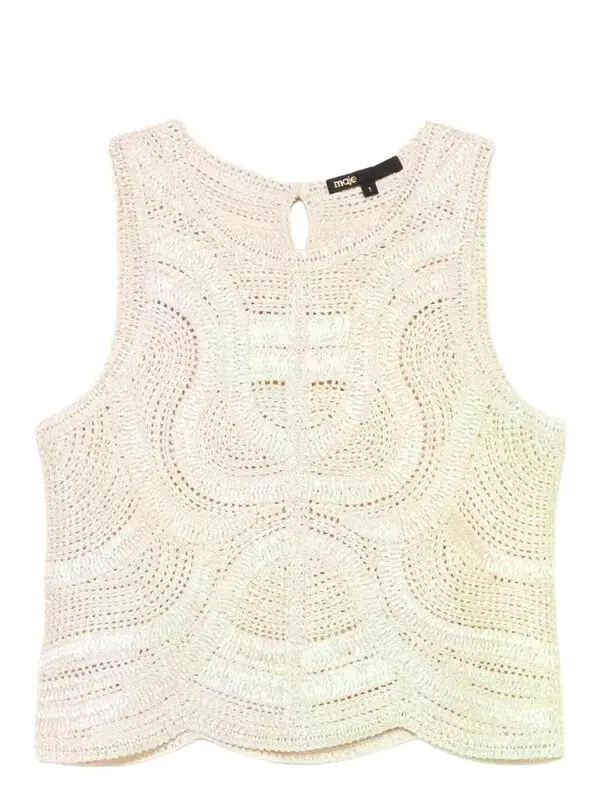 Maje Crochet Cropped Top With Scalloped Hem - Neutrals