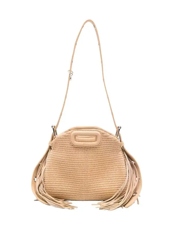 Maje Fringed Raffia Effect Leather Shoulder Bag - Neutrals