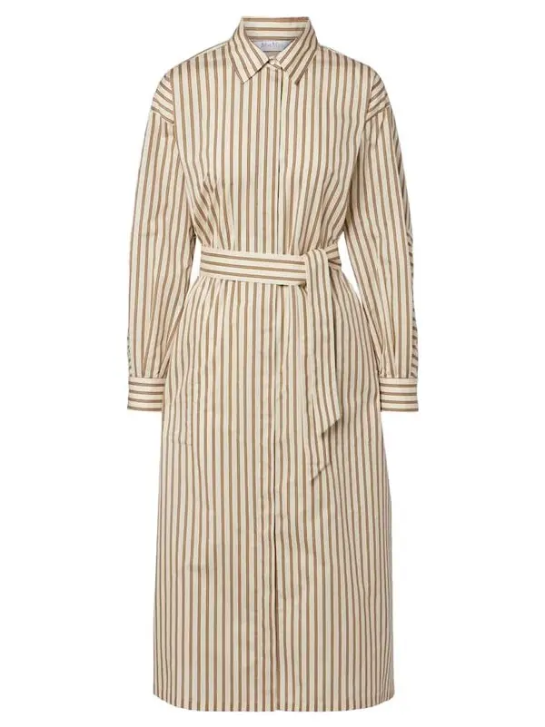 Max Mara Lord Striped Belted Shirt Dress - White