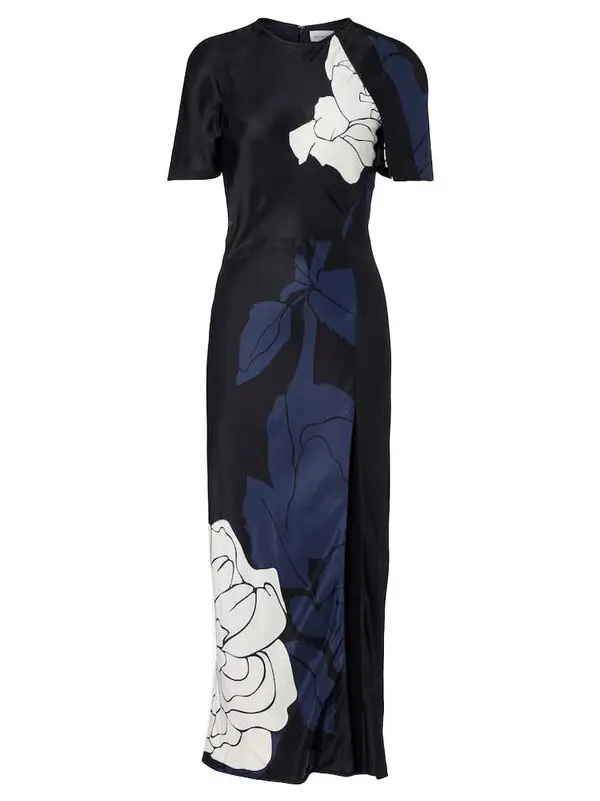 Victoria Beckham Floral Print Midi Dress - Blue