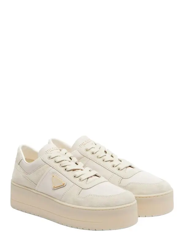 Prada Downtown Bold Re-nylon And Suede Sneakers - White