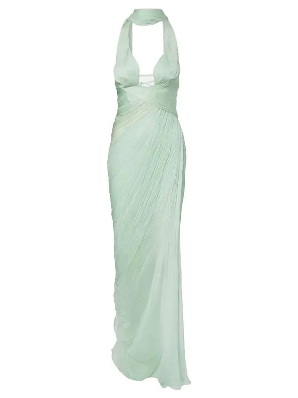 MARIA LUCIA HOHAN Milagros Halterneck Gown - Blue