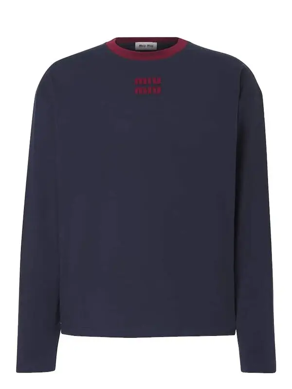 Miu Miu Logo Cotton Jersey T-shirt - Blue