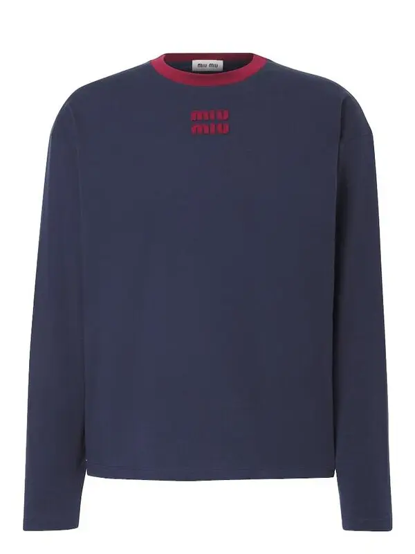 Miu Miu Logo Cotton Jersey T-shirt - Blue