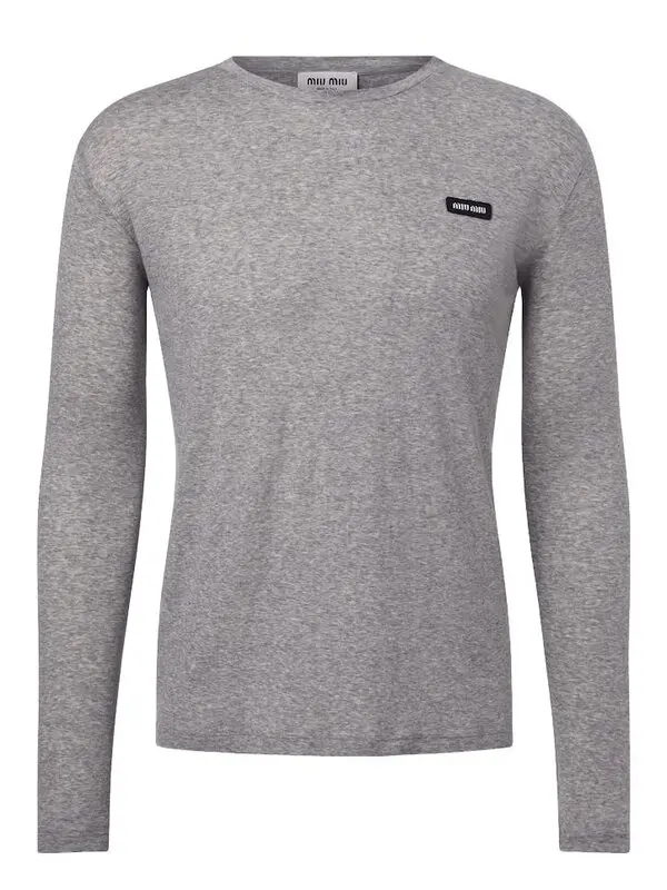 Miu Miu Logo Cotton Jersey T-shirt - Grey