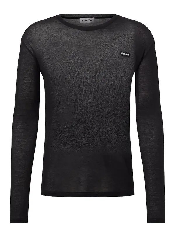 Miu Miu Logo Cotton Jersey T-shirt - Grey