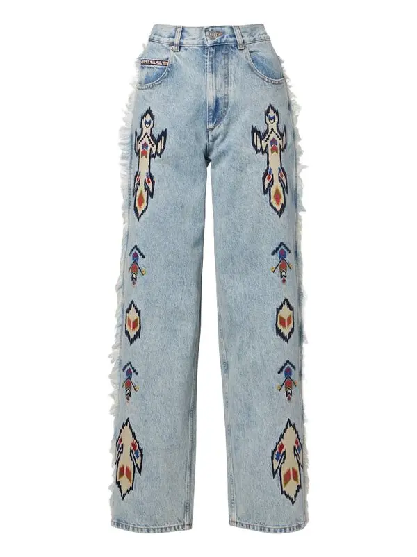 MARANT ETOILE Maella Embroidered Fringed Straight Jeans - Blue