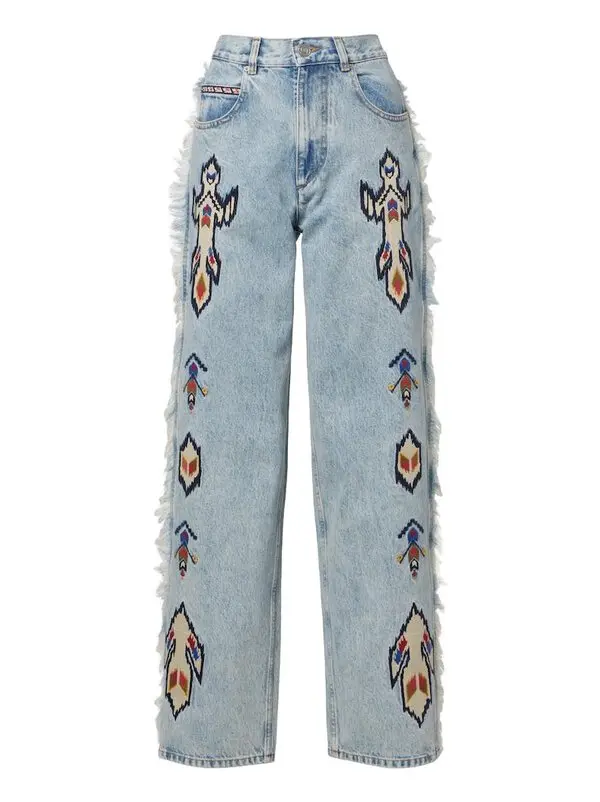 MARANT ETOILE Maella Embroidered Fringed Straight Jeans - Blue