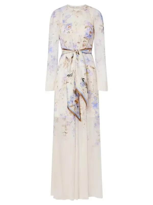 Zimmermann Luna Belted Floral Maxi Dress - Beige