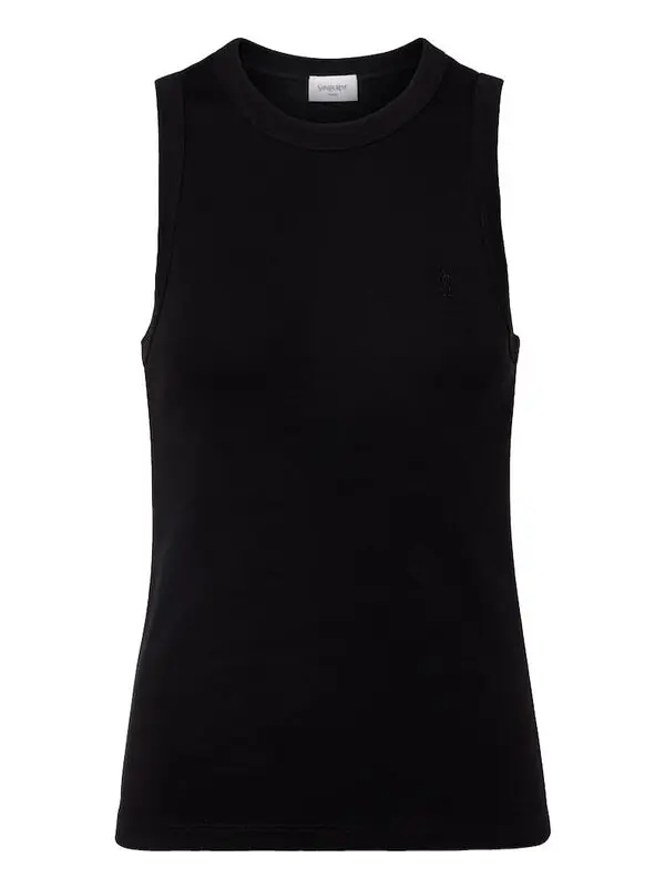 Saint Laurent Cassandre Ribbed-knit Cotton Tank Top - Black