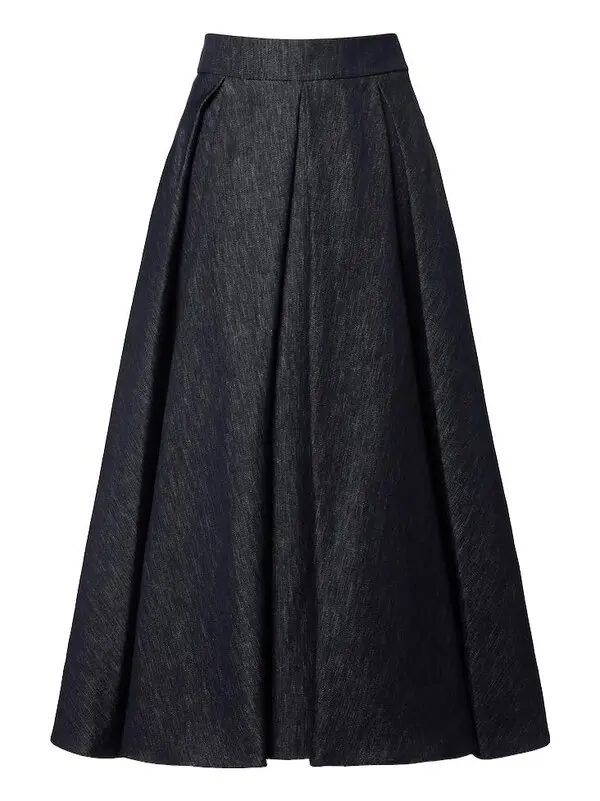 Max Mara Pleated Denim Midi Skirt - Blue