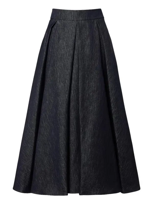 Max Mara Pleated Denim Midi Skirt - Blue