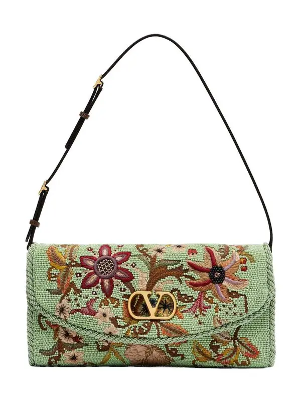 Valentino Garavani Beaded Floral Shoulder Bag - Green