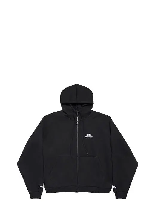 Balenciaga Long Sleeve Zip-up Hoodie - Washed Black/white