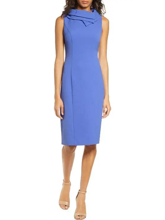 HARPER ROSE Double Collar Crepe Sheath Dress - Periwinkle