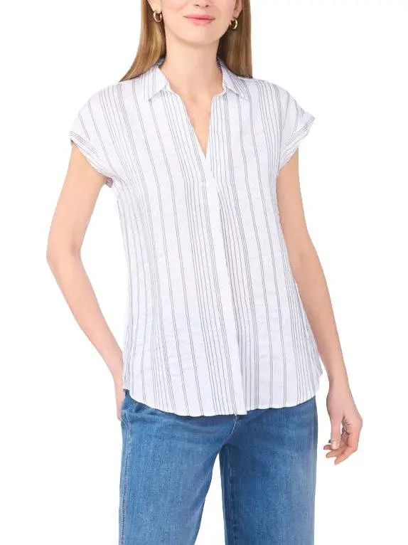 Vince Camuto Relaxed Fit Stripe Cap Sleeve Top - Ultra White