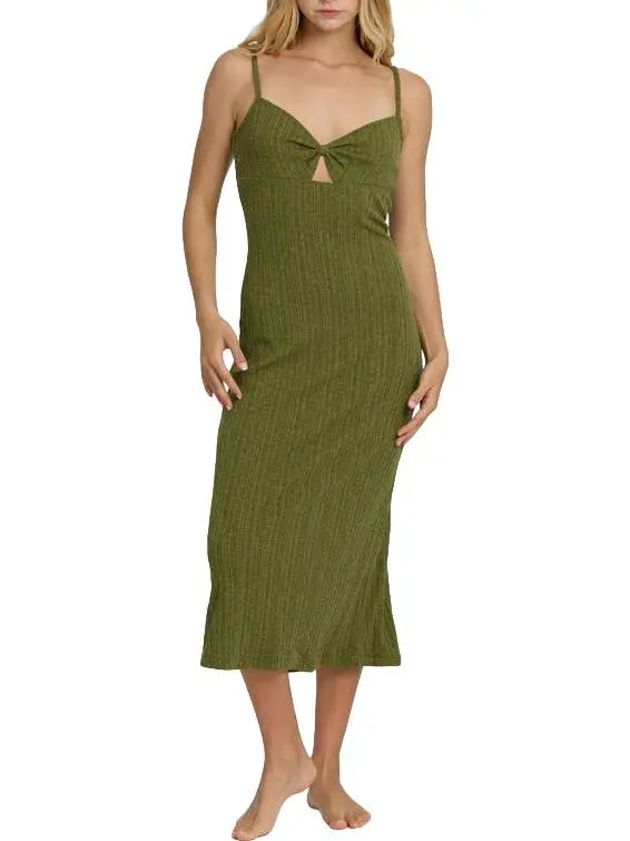 BILLABONG Sweet Moves Texture Cotton Blend Midi Slipdress - Dark Olive