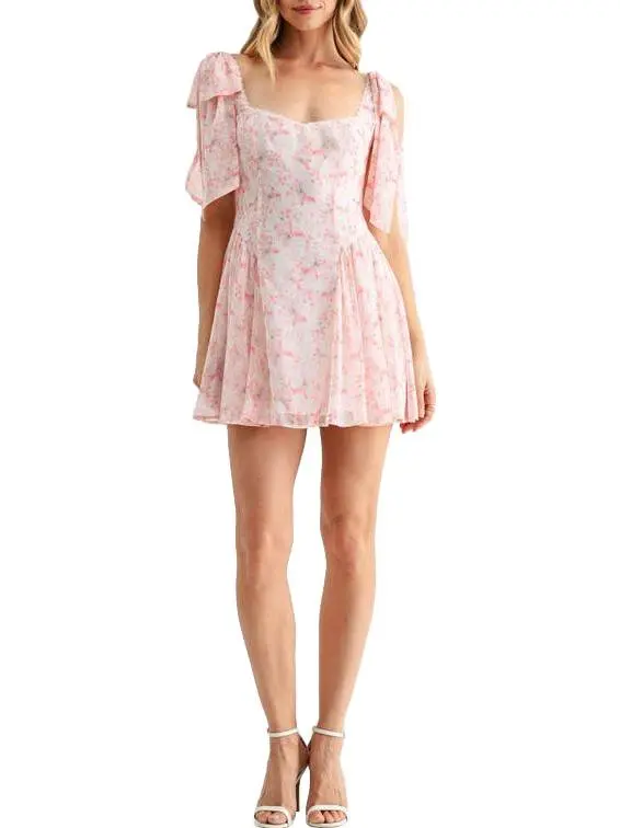 ALL IN FAVOR Tie Shoulder Fit & Flare Mini Dress - Pink Floral