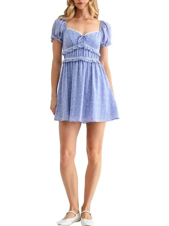 ALL IN FAVOR Lace Trim Floral Mini Dress - Periwinkle