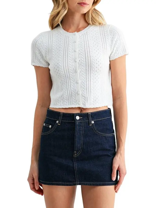 ALL IN FAVOR Pointelle Crop Sweater - Off White