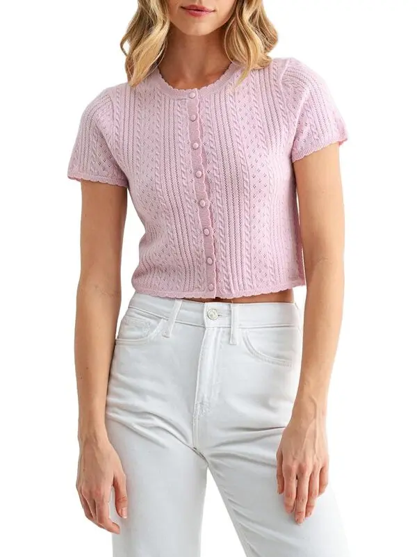 ALL IN FAVOR Pointelle Crop Sweater - Pink