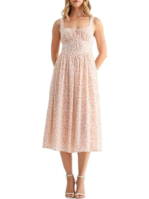 ALL IN FAVOR Corset Midi Sundress - Blush Ditsy