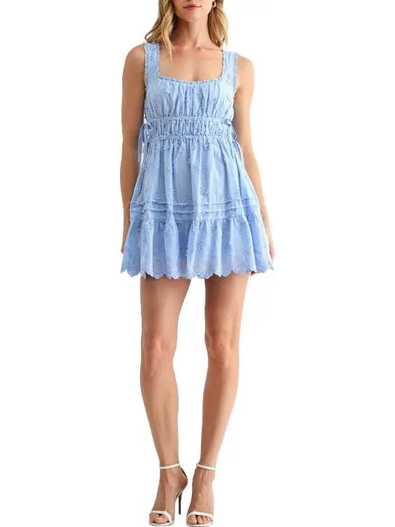ALL IN FAVOR Floral Embroidered Mini Dress - Periwinkle