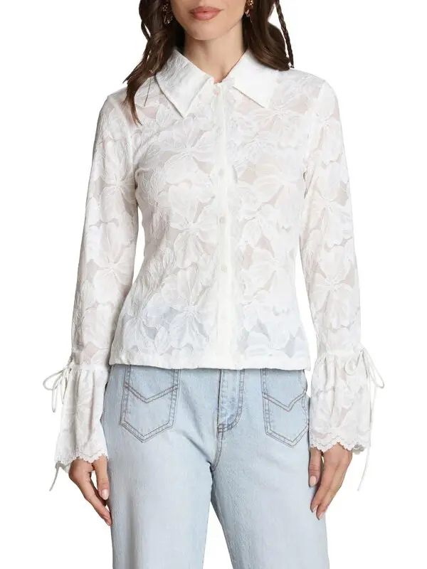 Avec Les Filles Flare Cuff Button-up Shirt - White
