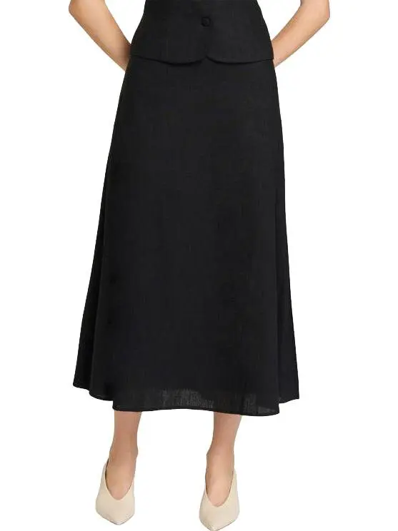 WAYF Blair Linen Blend Midi Skirt - Black